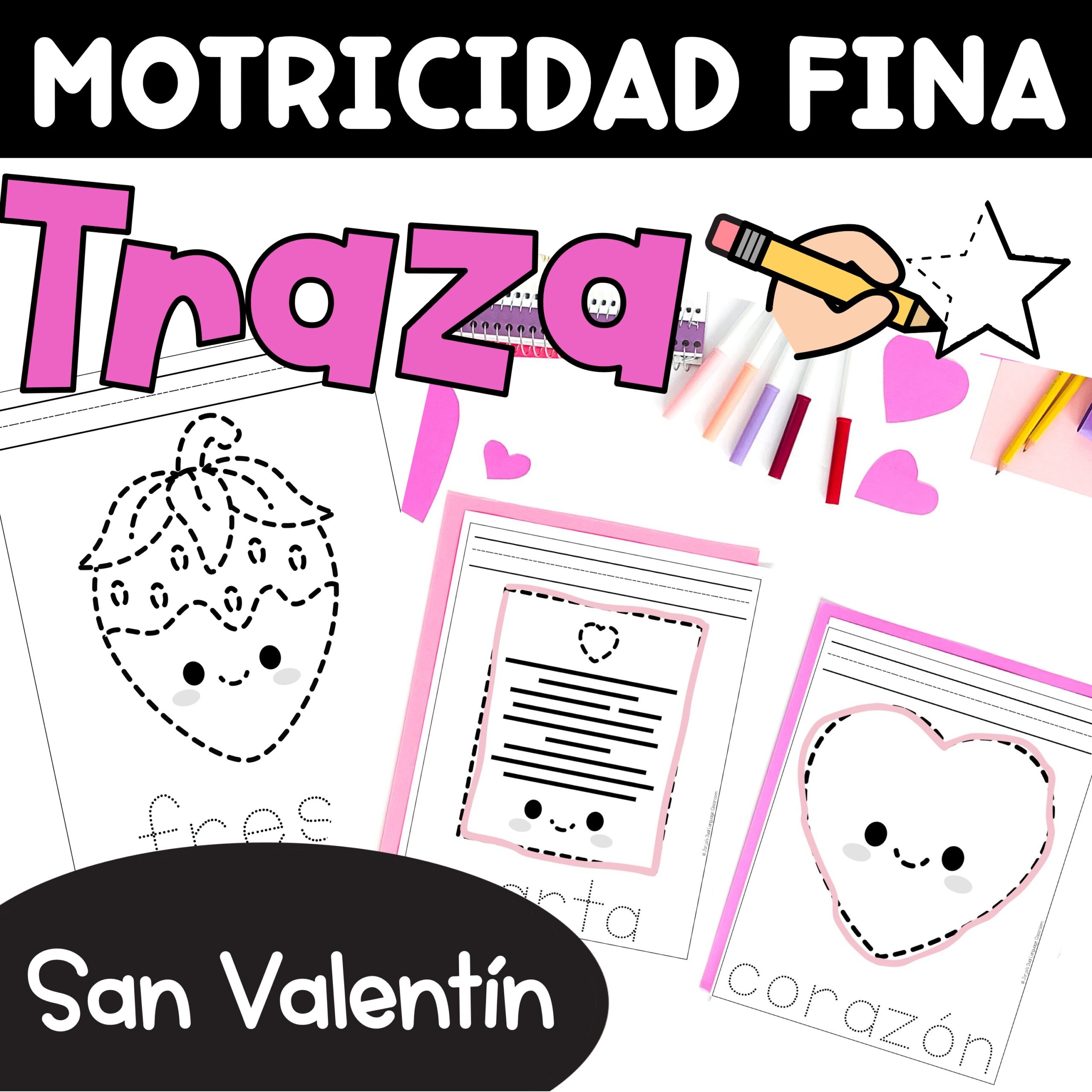 Motricidad fina Traza Ejercicios San Valentin Valentines in Spanish ...