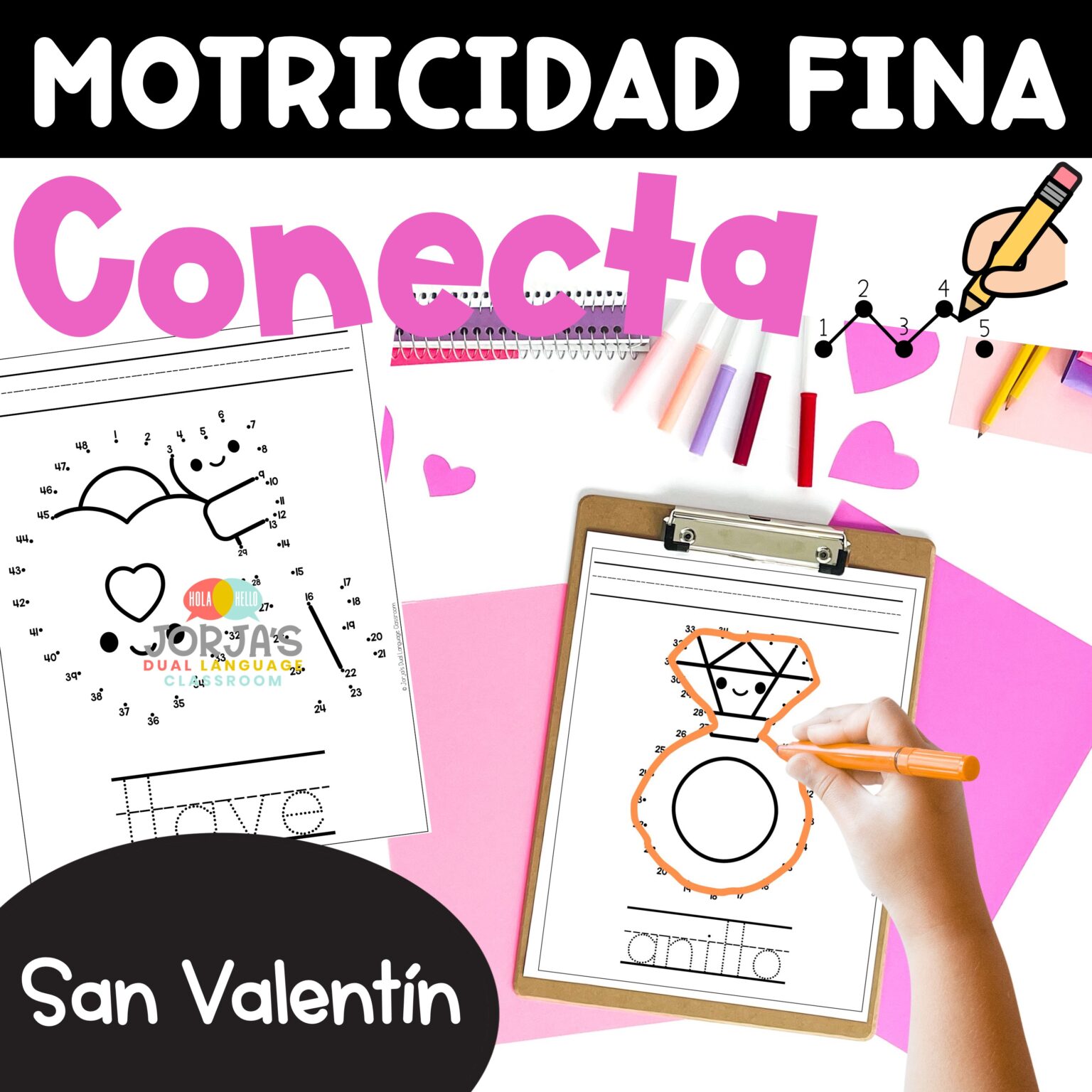 Motricidad fina Conecta los puntos Actividades San Valentín en español ...