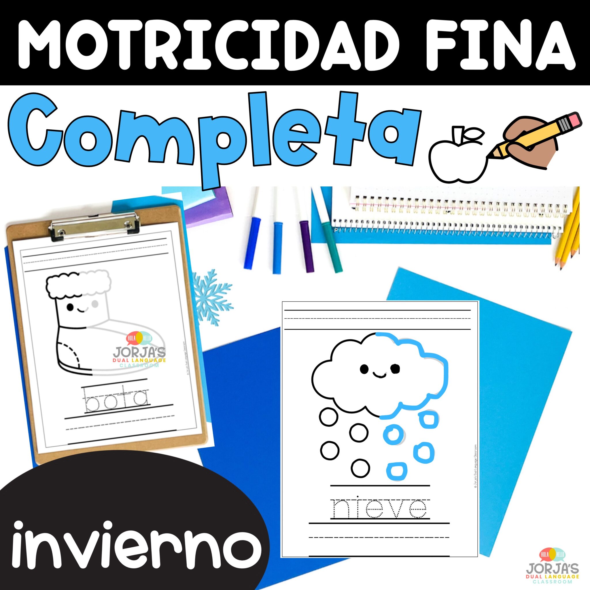 Motricidad fina Completa la figura Winter in Spanish invierno ...