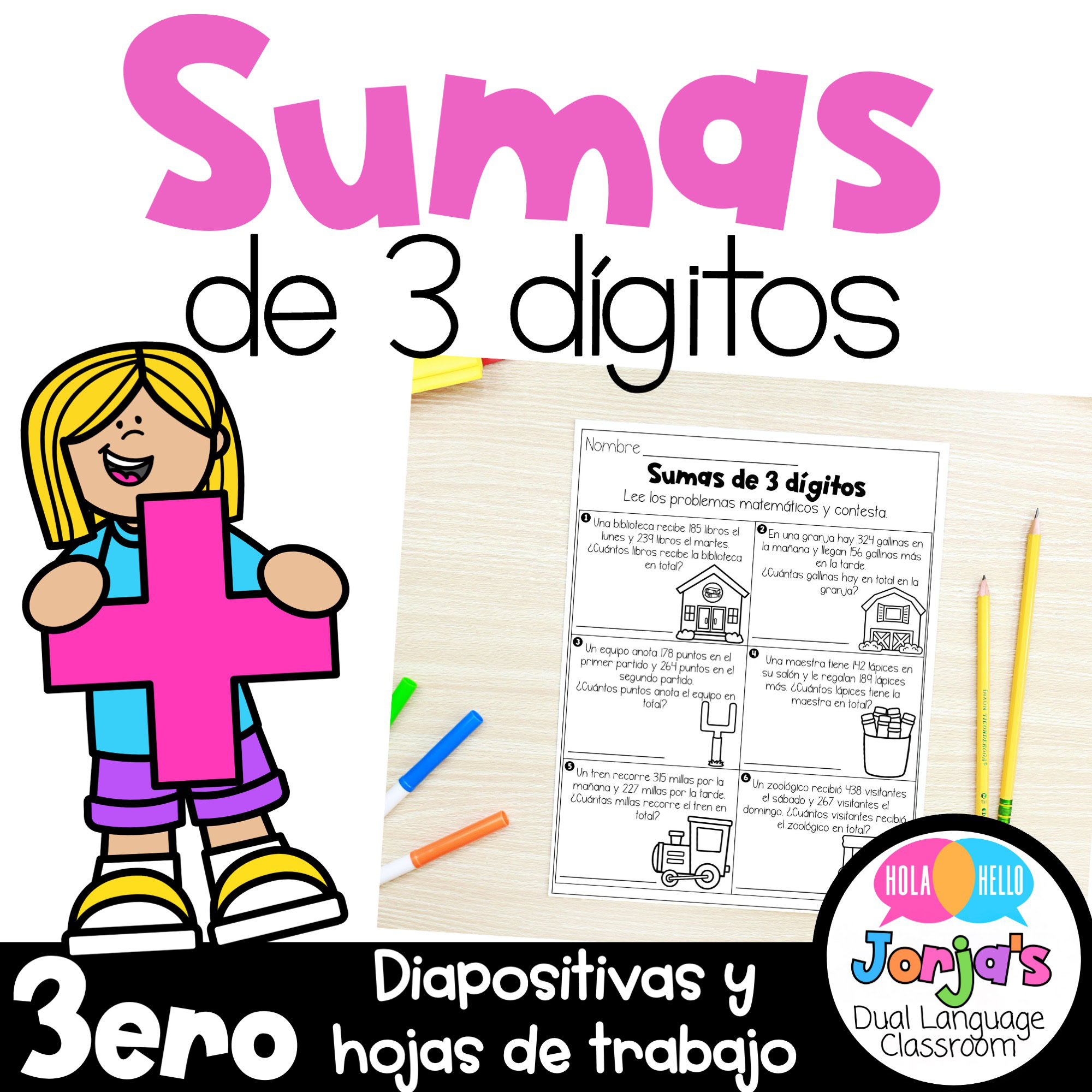 Sumas de 3 dígitos Addition Regrouping in Spanish Word Problems in ...