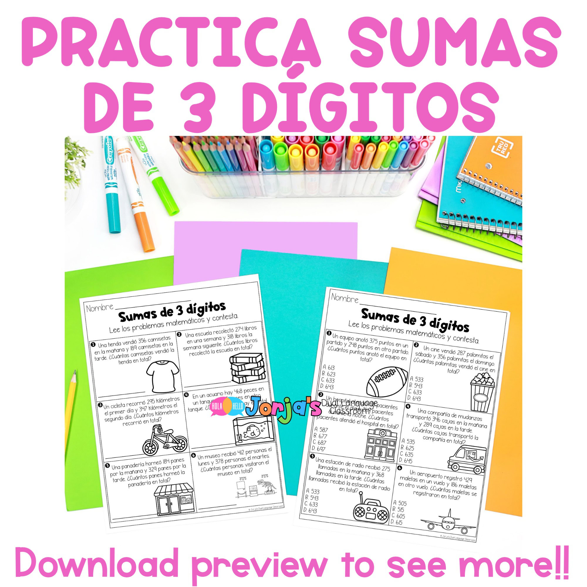 Sumas de 3 dígitos Addition Regrouping in Spanish Word Problems in ...