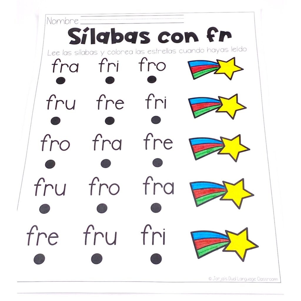 Sílabas trabadas FR Hojas de trabajo y actividades en español Kinder y ...