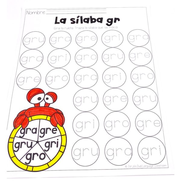 Sílabas trabadas GR Hojas de trabajo y actividades en español Sílabas ...
