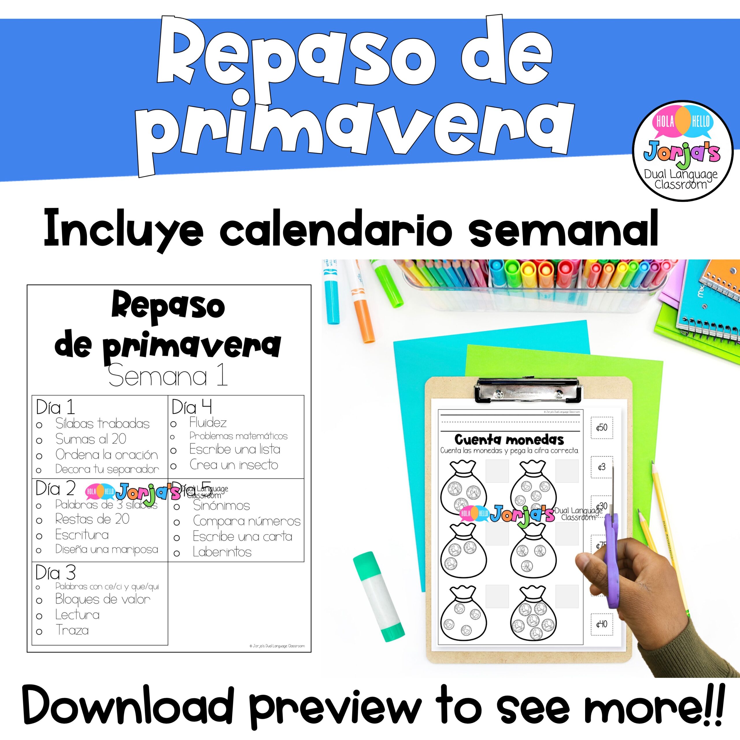 Repaso de primavera PRIMER GRADO Spring Review First Grade in Spanish ...